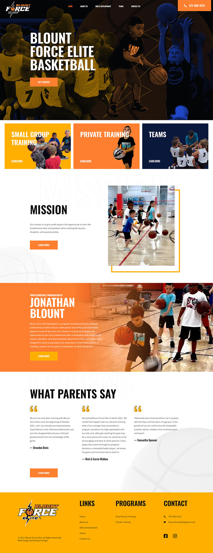 Custom Web Design for Youth Basketball Training - Red Spot Design