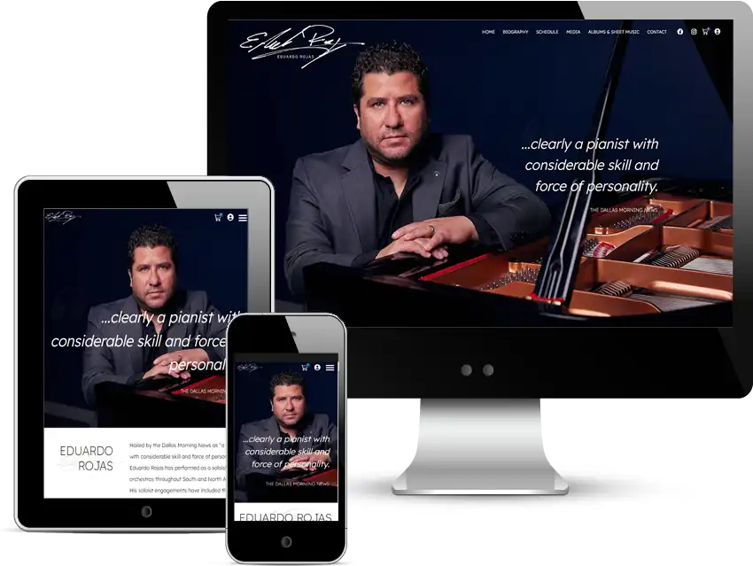 Custom Website with eCommerce for Concert Pianist Eduardo Rojas - Red Spot Design